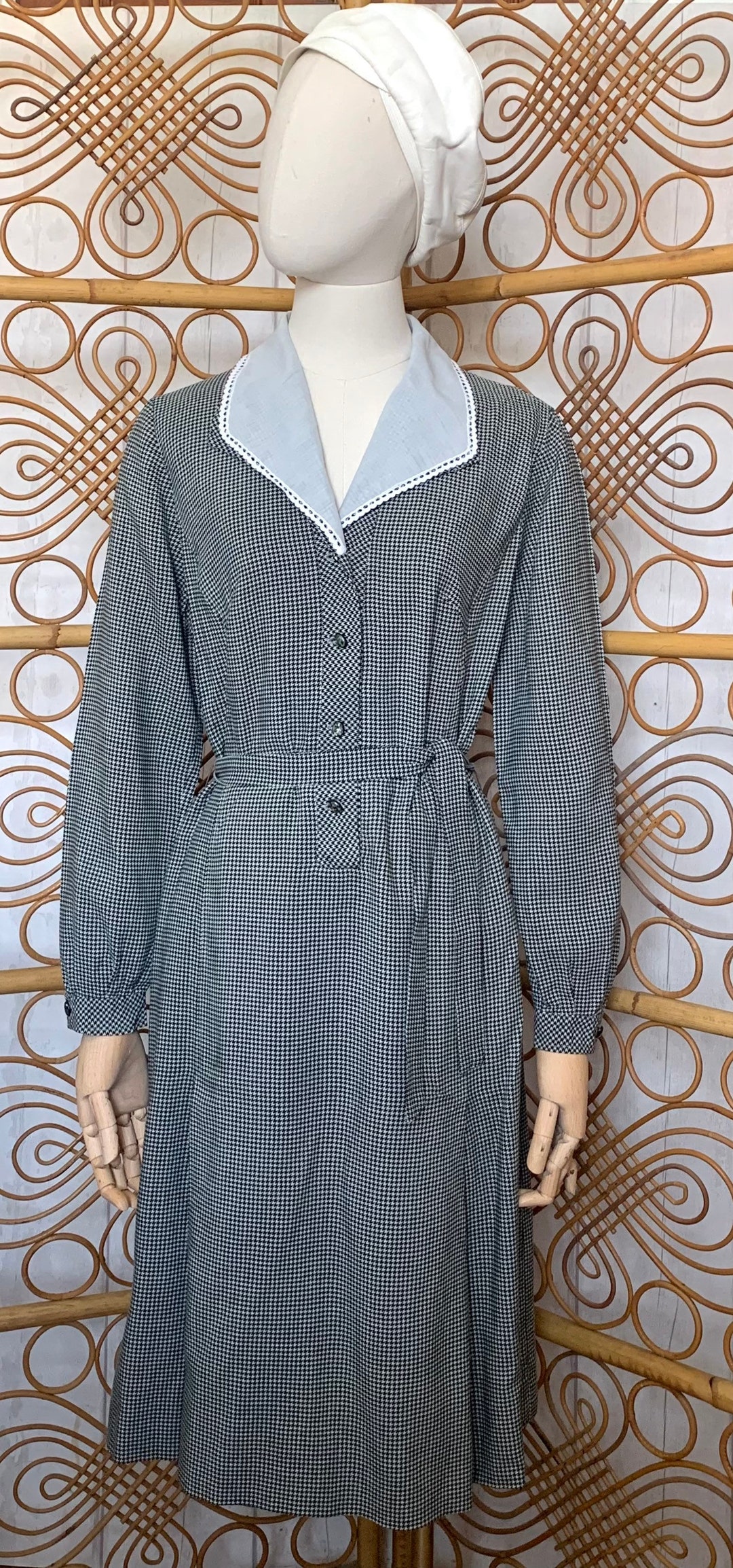 Vintage Houndstooth Dogtooth Pleated Reenactment Revival Event Day Tea ...