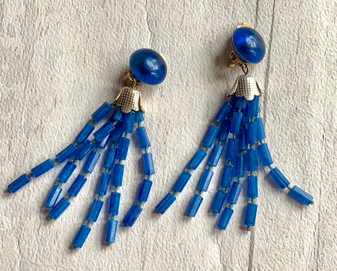 1950s 60s Clip on Royal Blue Dangly Earrings Mod Girl Modette - Etsy