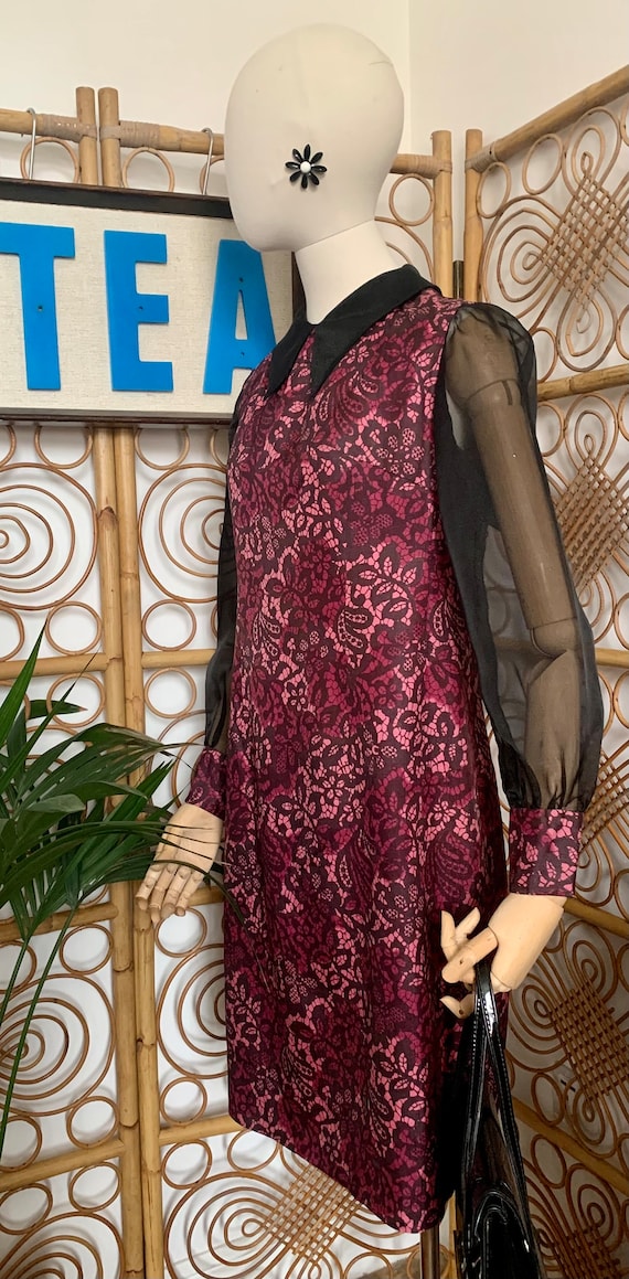 Vintage 60s Handmade Modette Mod Dagger Collar Dress - Gem