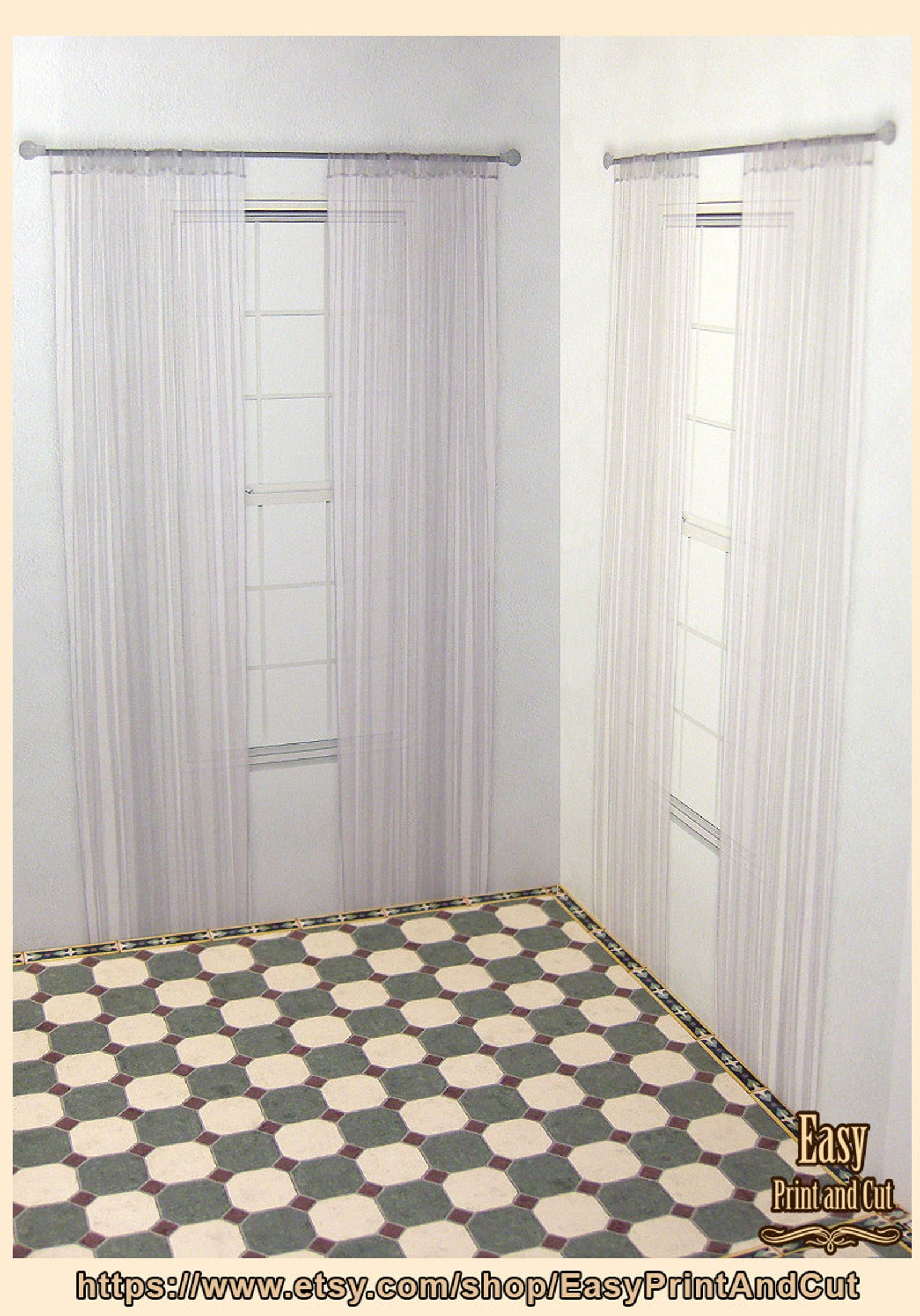 Miniature Printable Wallpaper White Wall With 2 Windows With | Etsy