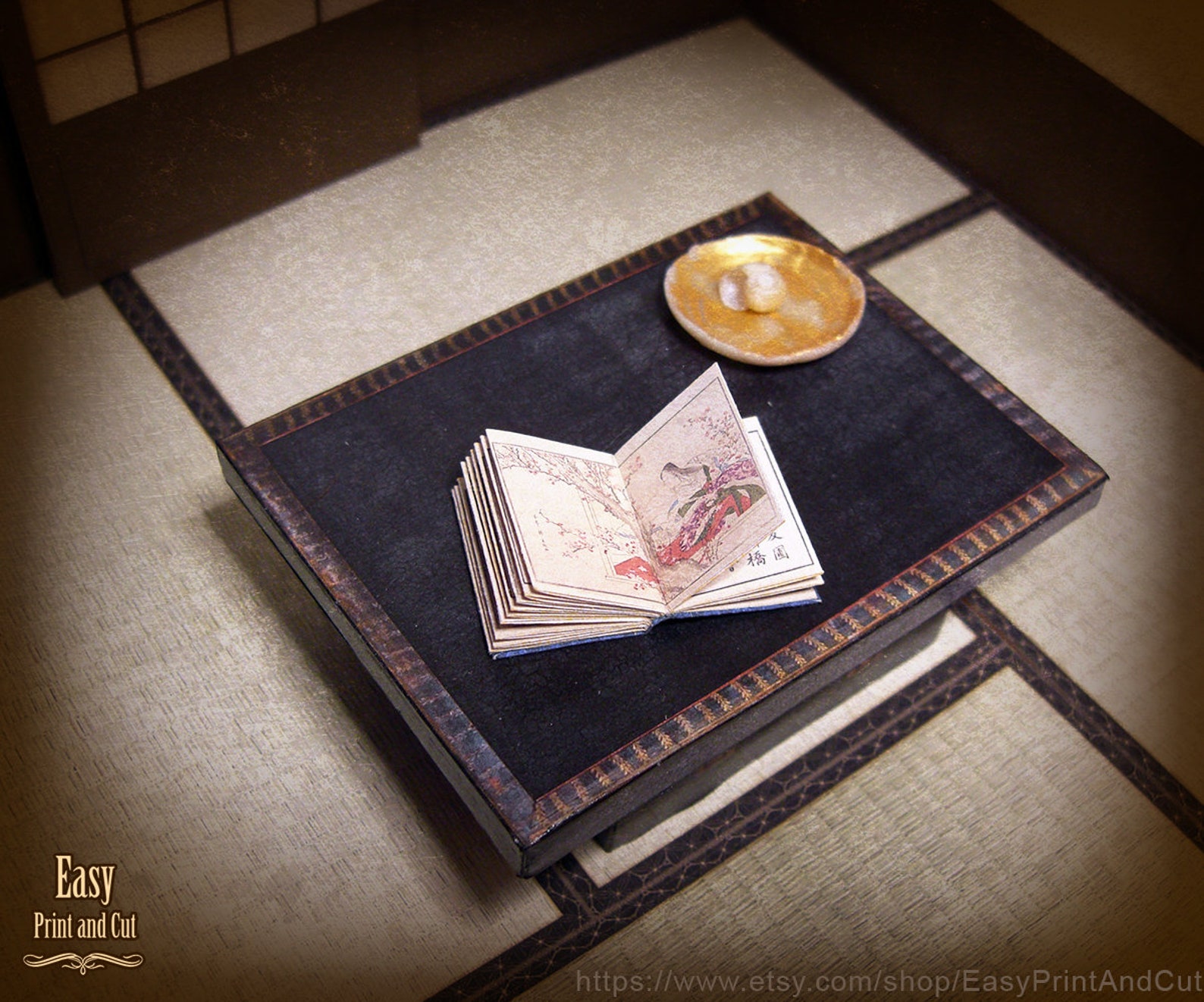 Old Japanese Poem Book. Illustrated Miniature for Dollhouses, Dioramas ...
