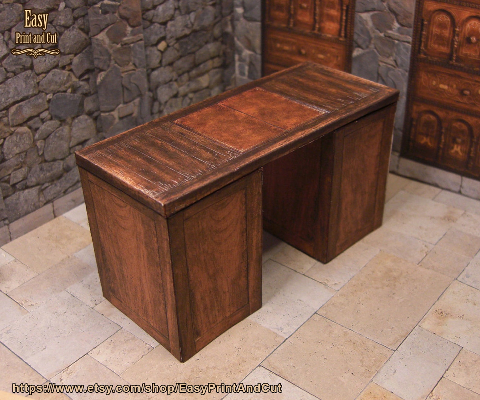 Miniature Medieval Desk, for 1:12 Scale Doll Houses, Dioramas, Roombox ...