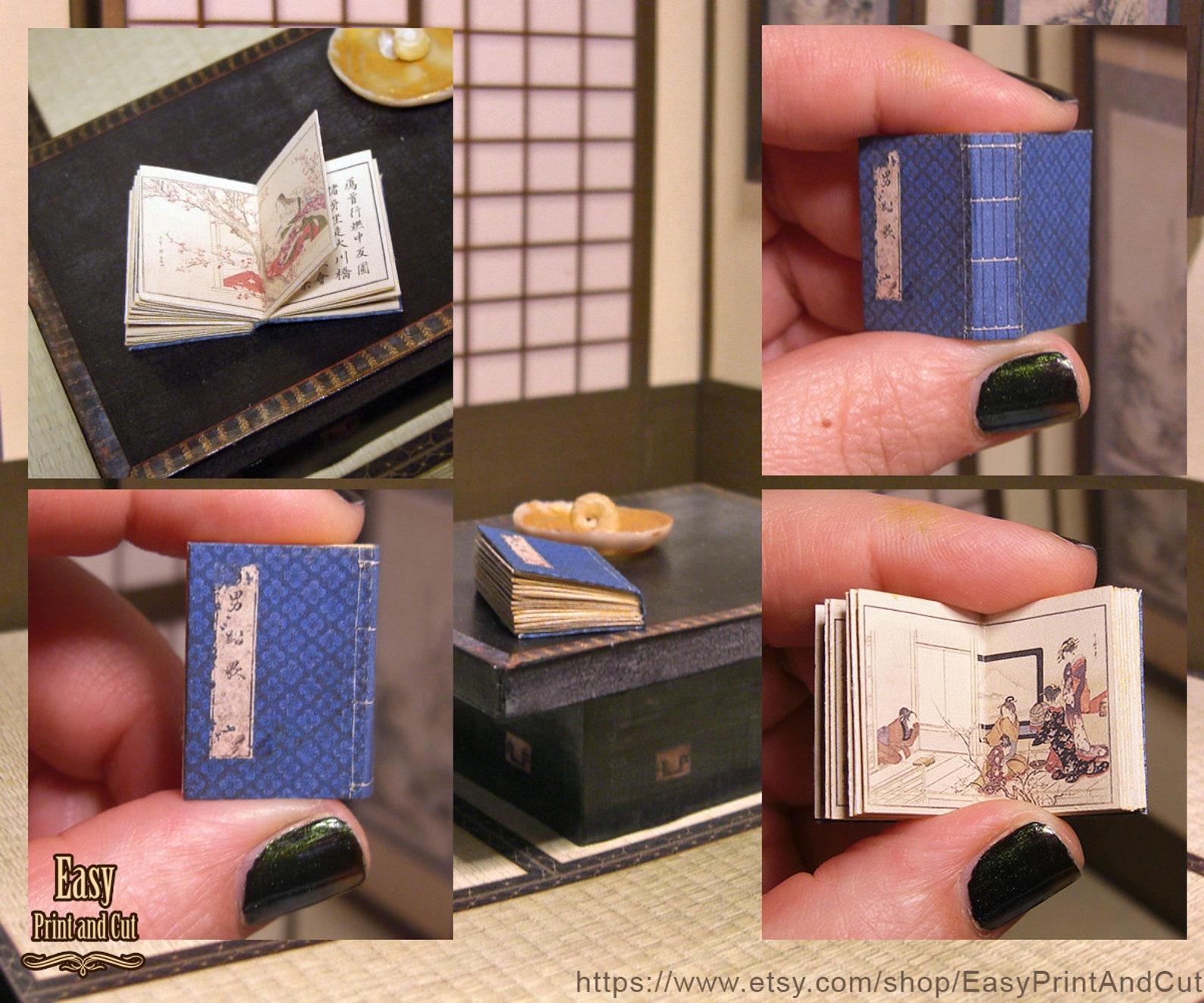 Old Japanese Poem Book. Illustrated Miniature for Dollhouses, Dioramas ...