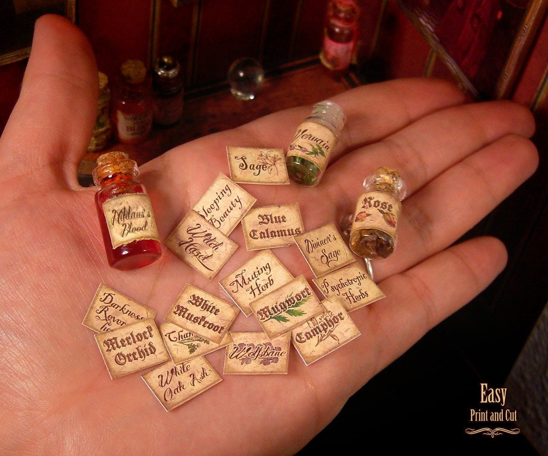 18 Miniature Magic Apothecary Labels, 1:12 Scale, With 32 Sealing Wax ...