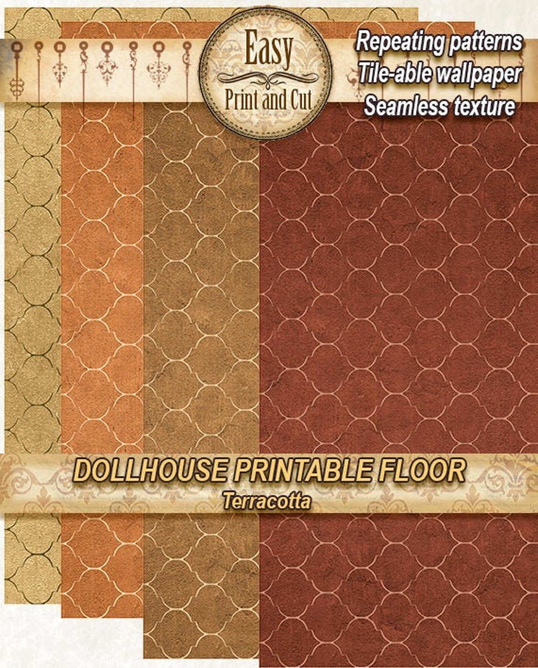 4 Dollhouse Terracotta Floors, 4 Color Tones of Wood .repeating ...