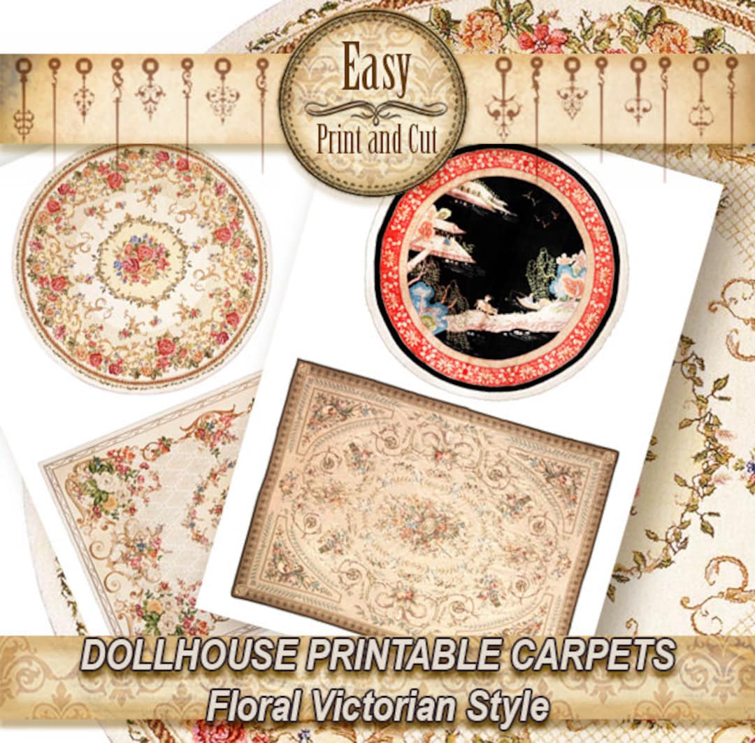 4 Dollhouse Carpets, Rugs, Floral Victorian Style, for Dollhouse ...