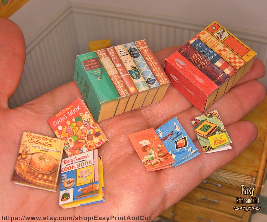 Miniature Vintage Cook Books Covers Collection, for 1:12 Scale, Kitchen ...