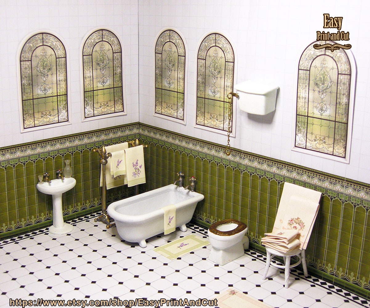 6 Dollhouse Windows 1:12 Scale, Printable, Miniature Victorian Bathroom ...