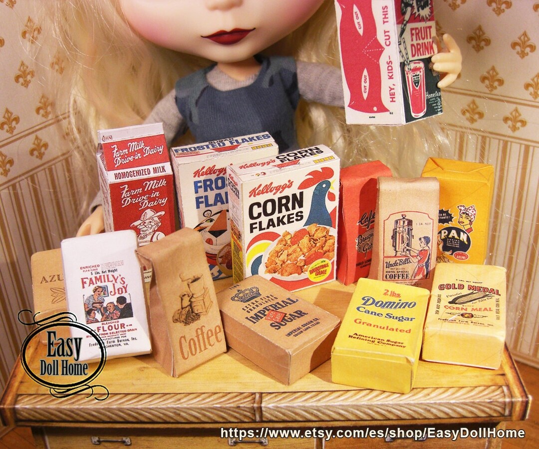 1:6 Printable Miniature Vintage Grocery Set With Cereals, Flour, Sugar ...