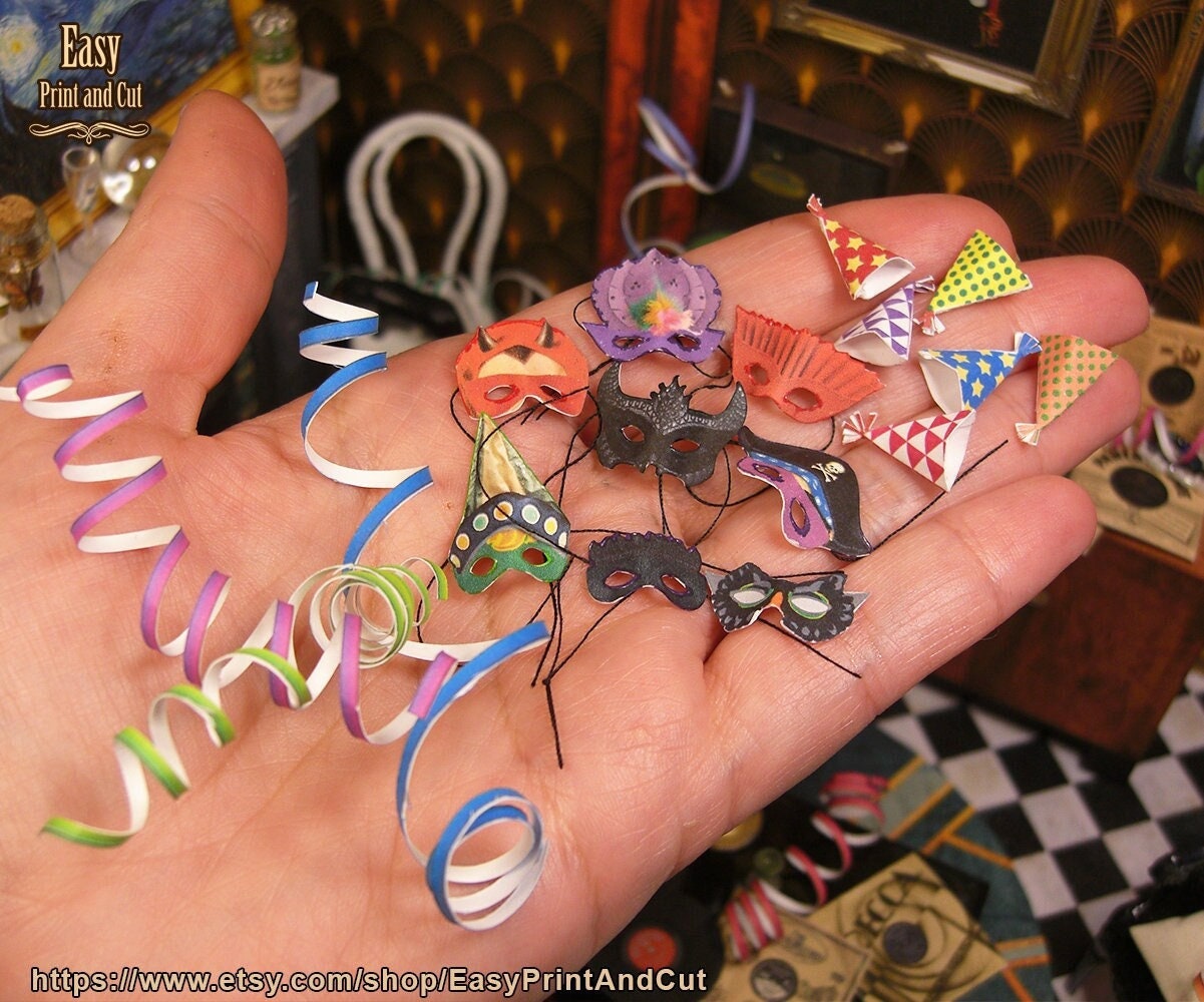 Miniature Party Set, Masks, Hats and Streamers Paper Serpentine ...