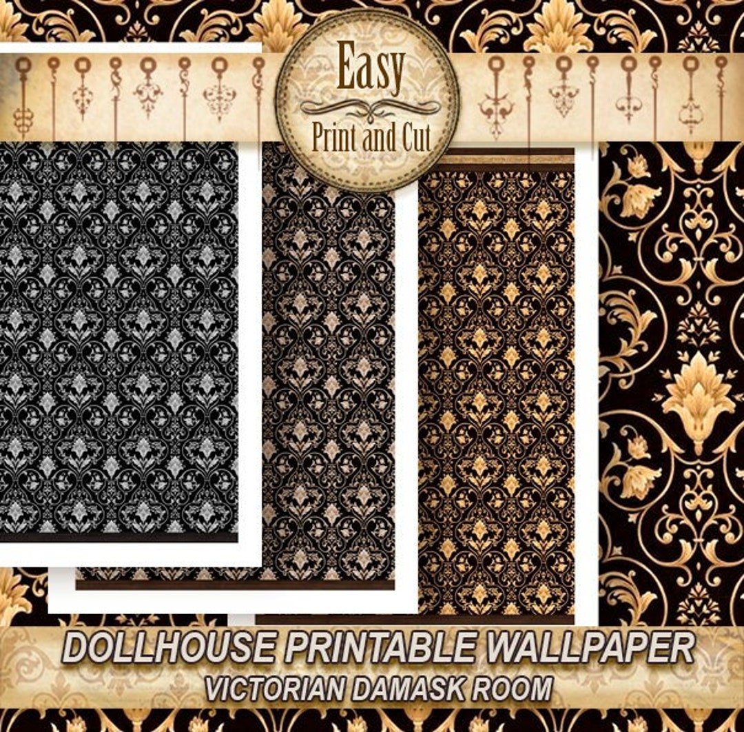 Dollhouse Wallpaper, Miniature 1:12 Scale, "victorian Damask Room ...