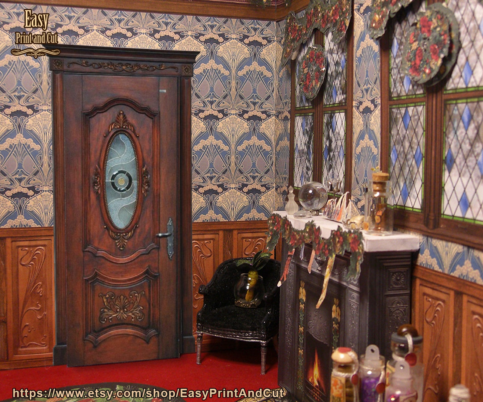 Miniature Printable Door Art Nouveau Style With Door Frame - Etsy