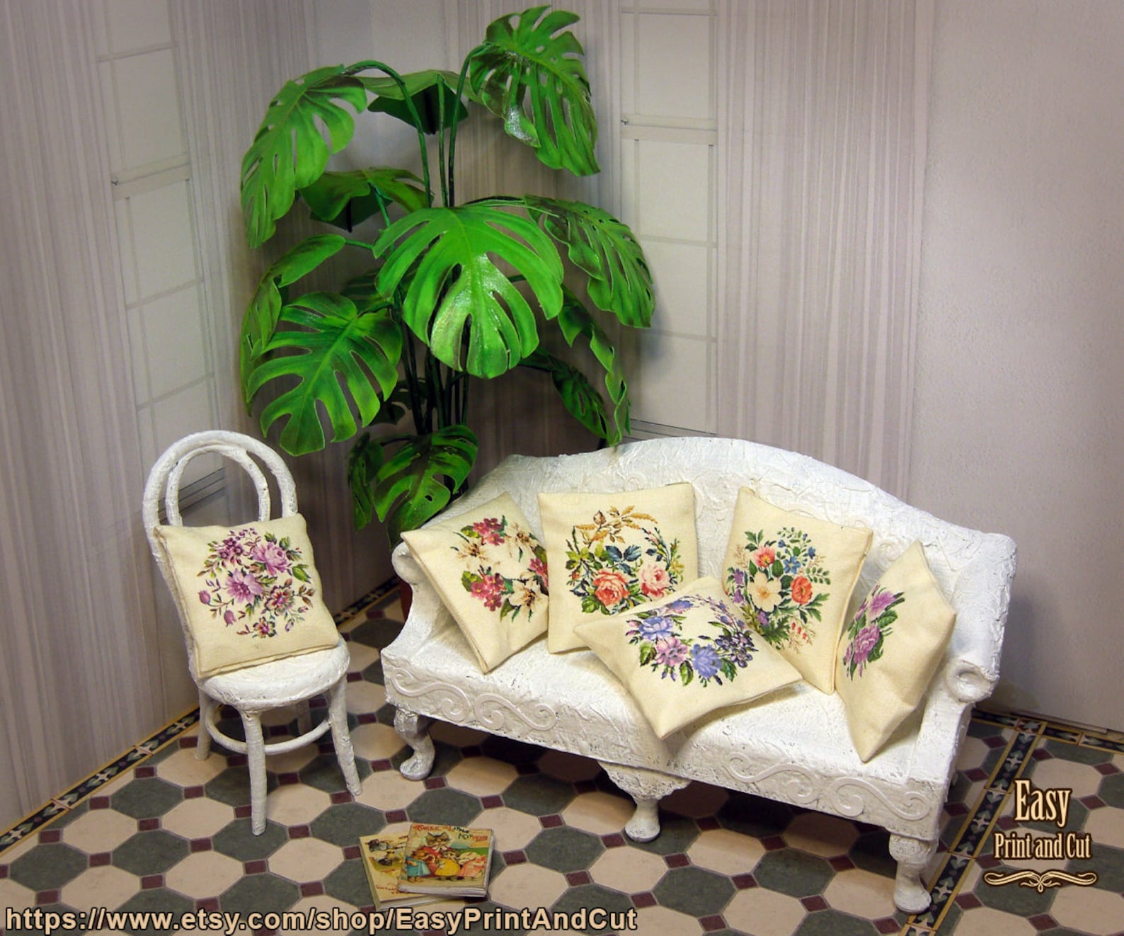 Miniature Printable Wallpaper White Wall With 2 Windows With | Etsy