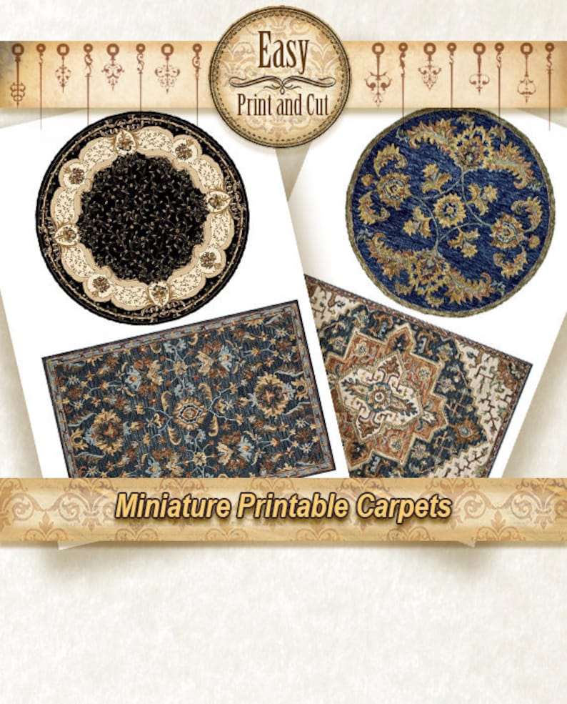 4 Dollhouse Carpets PRINTABLE DIGITAL DOWNLOAD. 1:12 Scale. Miniatures ...