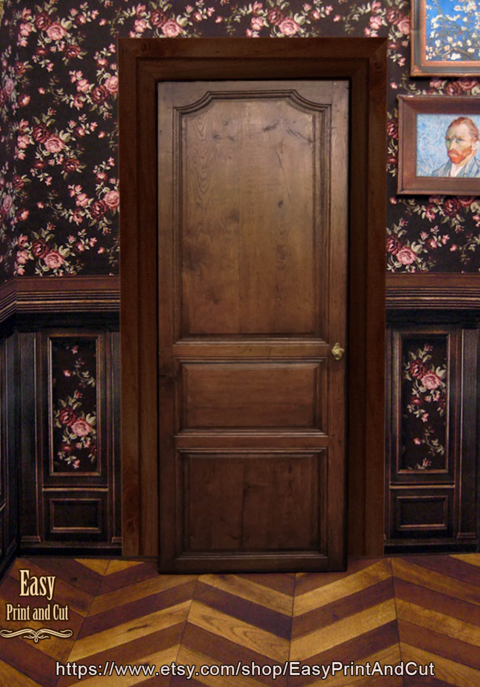 Dark Wood Door With Door Frame and Gift of a Framed Art the Door Have ...