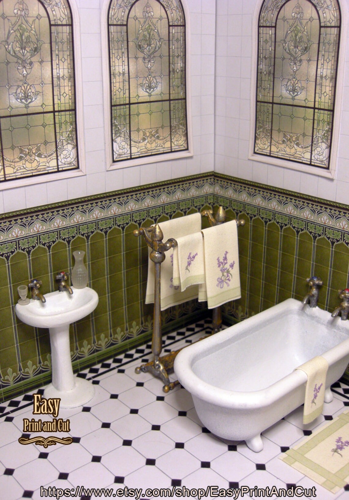 6 Dollhouse Windows 1:12 Scale, Printable, Miniature Victorian Bathroom ...