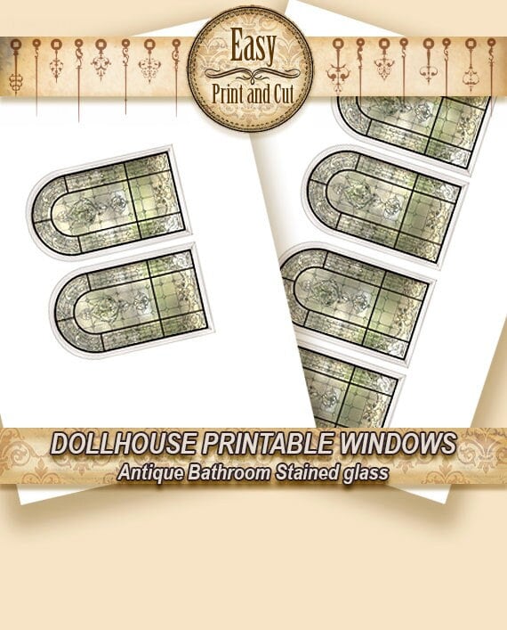 6 Dollhouse Windows 1:12 Scale, Printable, Miniature Victorian Bathroom ...