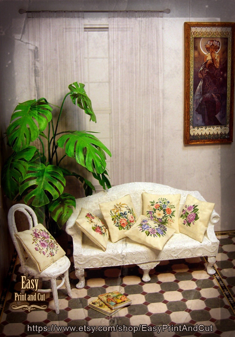 Miniature Printable Wallpaper White Wall With 2 Windows With | Etsy