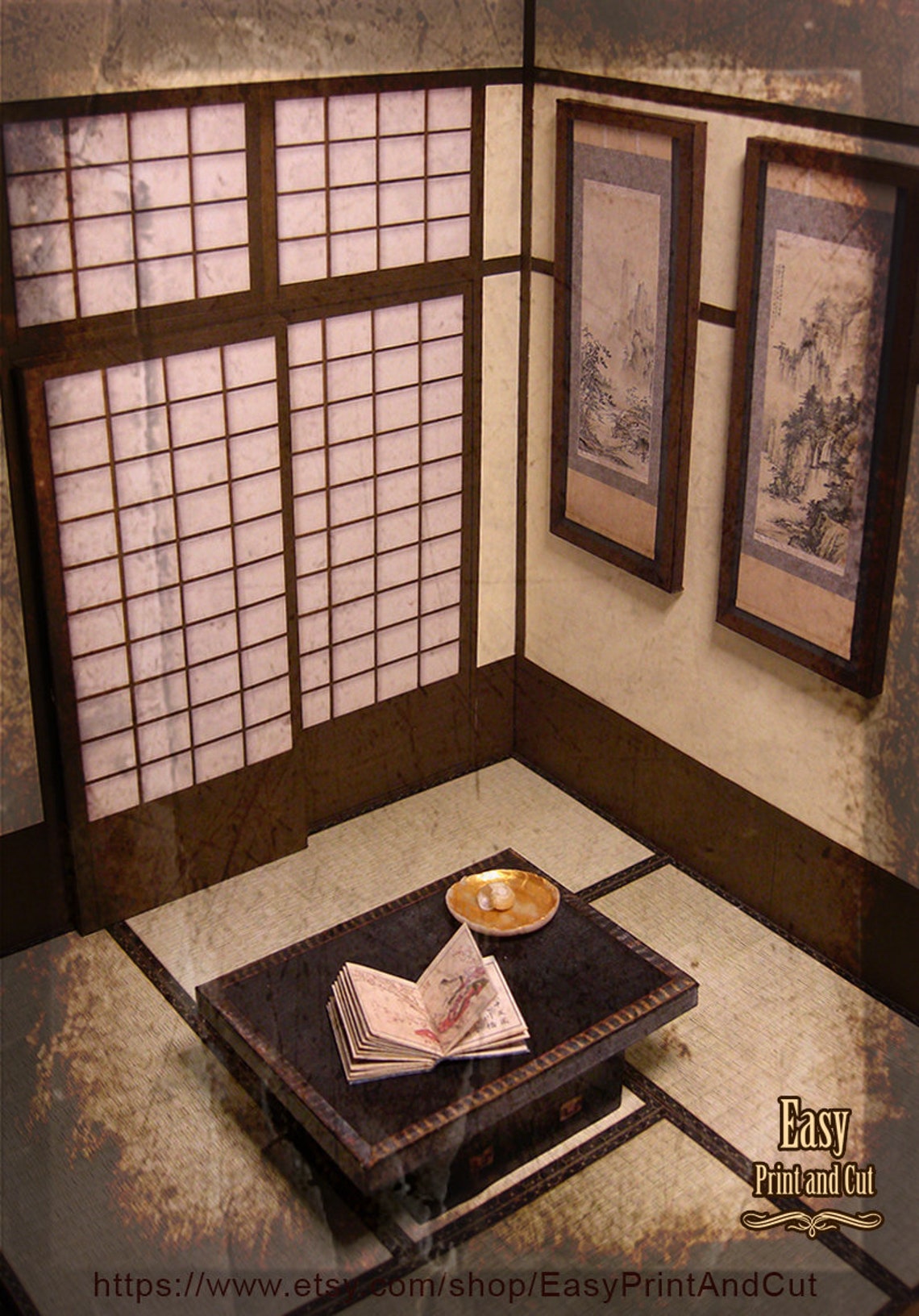 Old Japanese Poem Book. Illustrated Miniature for Dollhouses, Dioramas ...