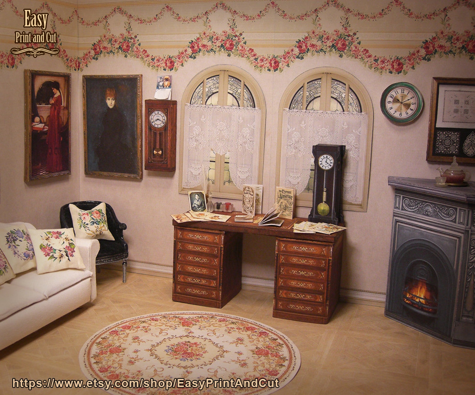 Miniature Victorian Desk, for 1:12 Scale Doll Houses, Dioramas, Roombox ...