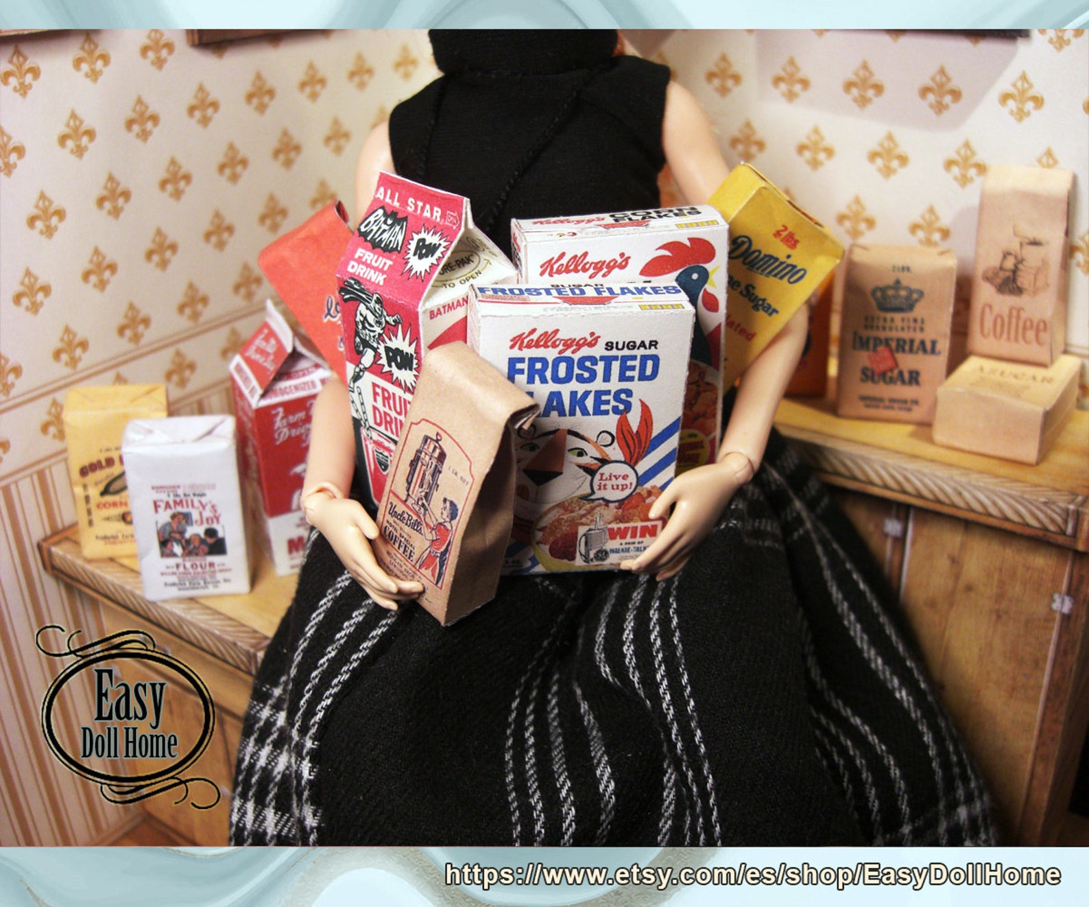 1:6 Printable Miniature Vintage Grocery Set With Cereals, Flour, Sugar ...
