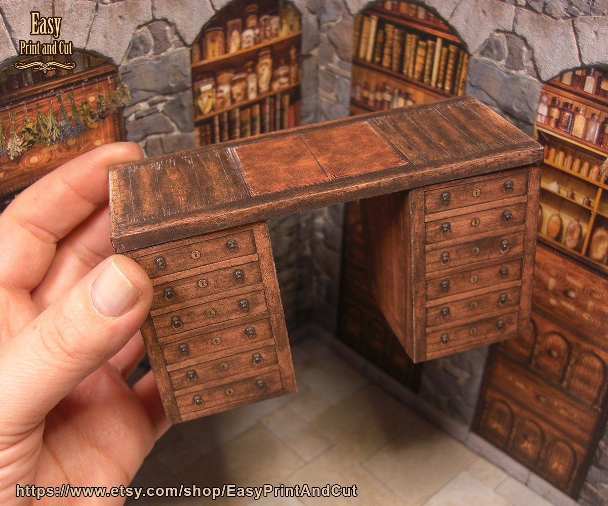 Miniature Medieval Desk, for 1:12 Scale Doll Houses, Dioramas, Roombox ...