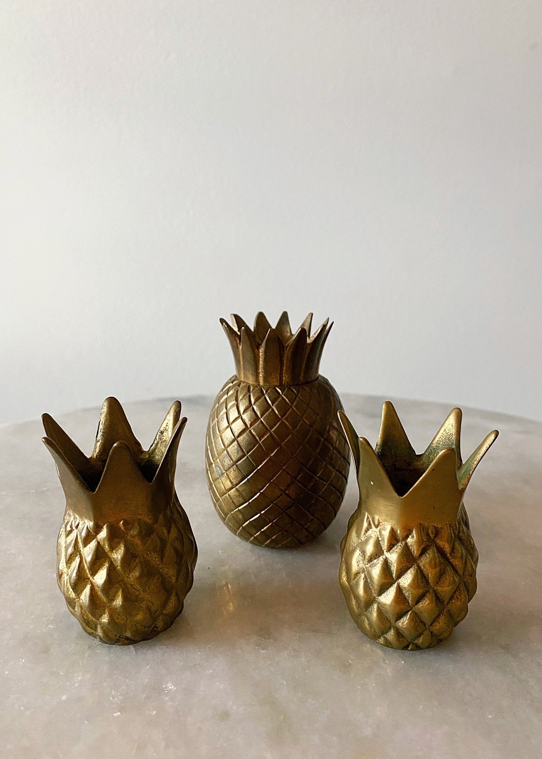 Set of 3 - Vintage Brass Pineapple Candlestick Holders - Made in Taiwan ...