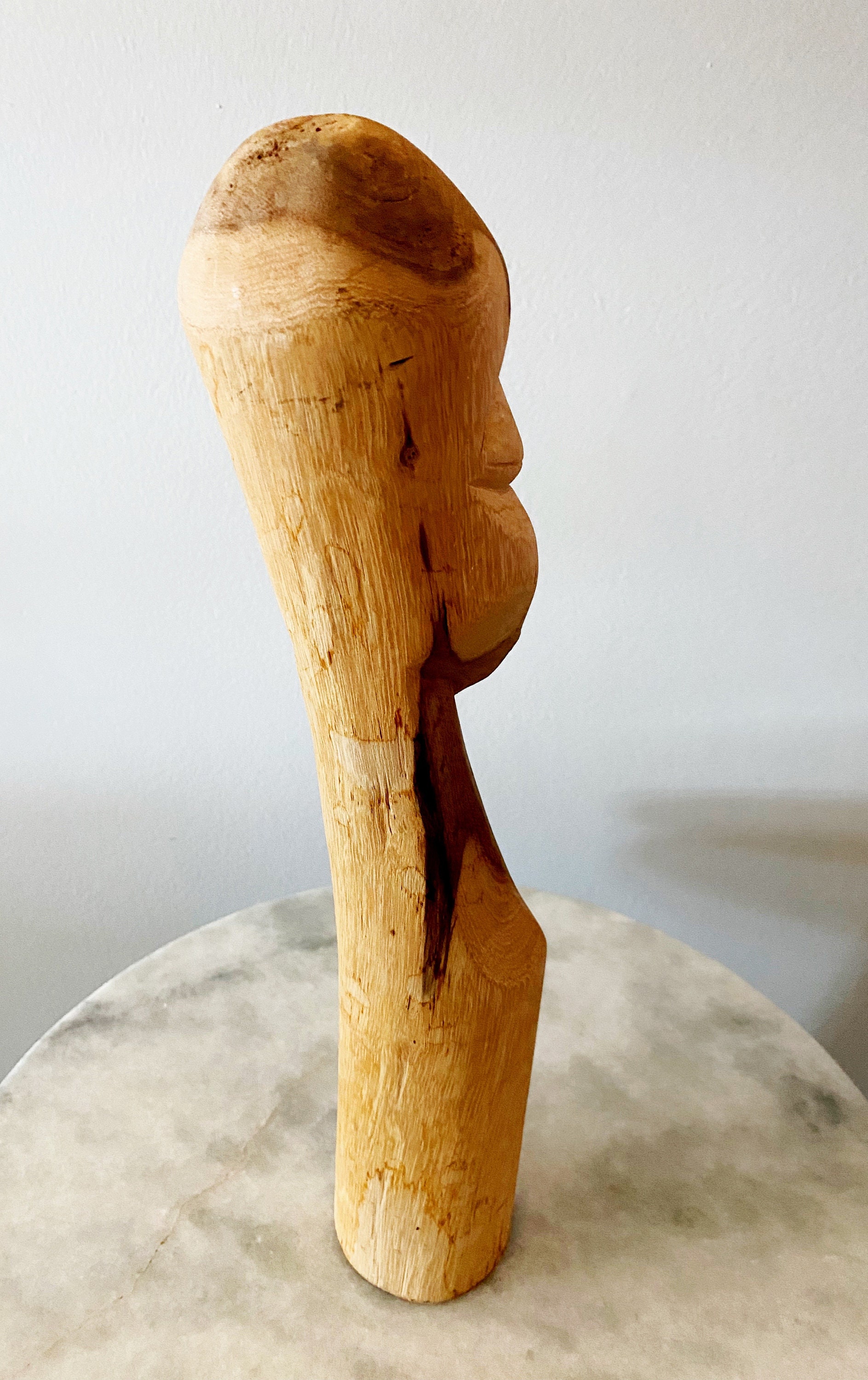 Vintage Hand Carved Wood Bust Sculpture - Long Neck Folk Art Primitive ...