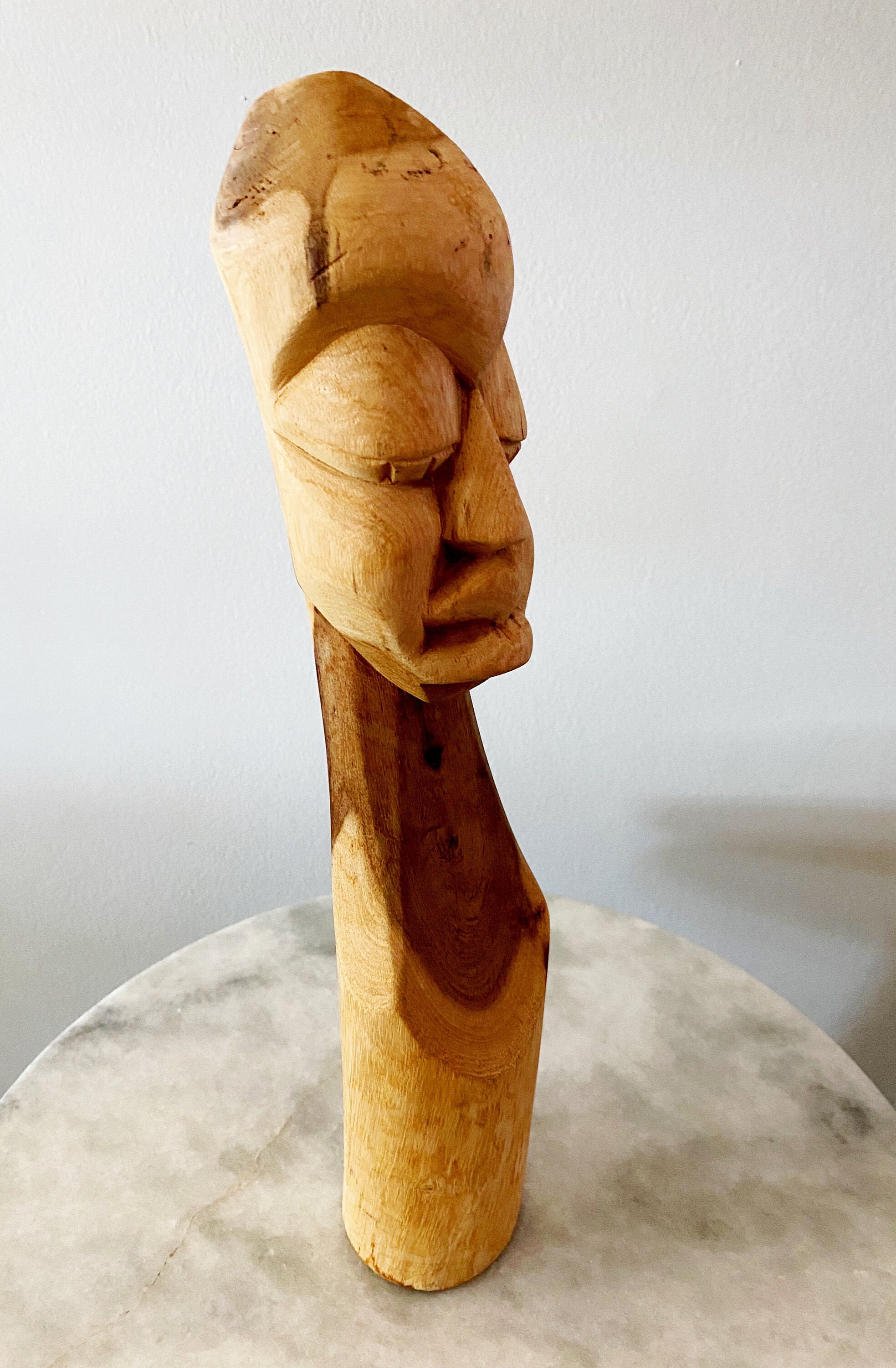Vintage Hand Carved Wood Bust Sculpture - Long Neck Folk Art Primitive ...