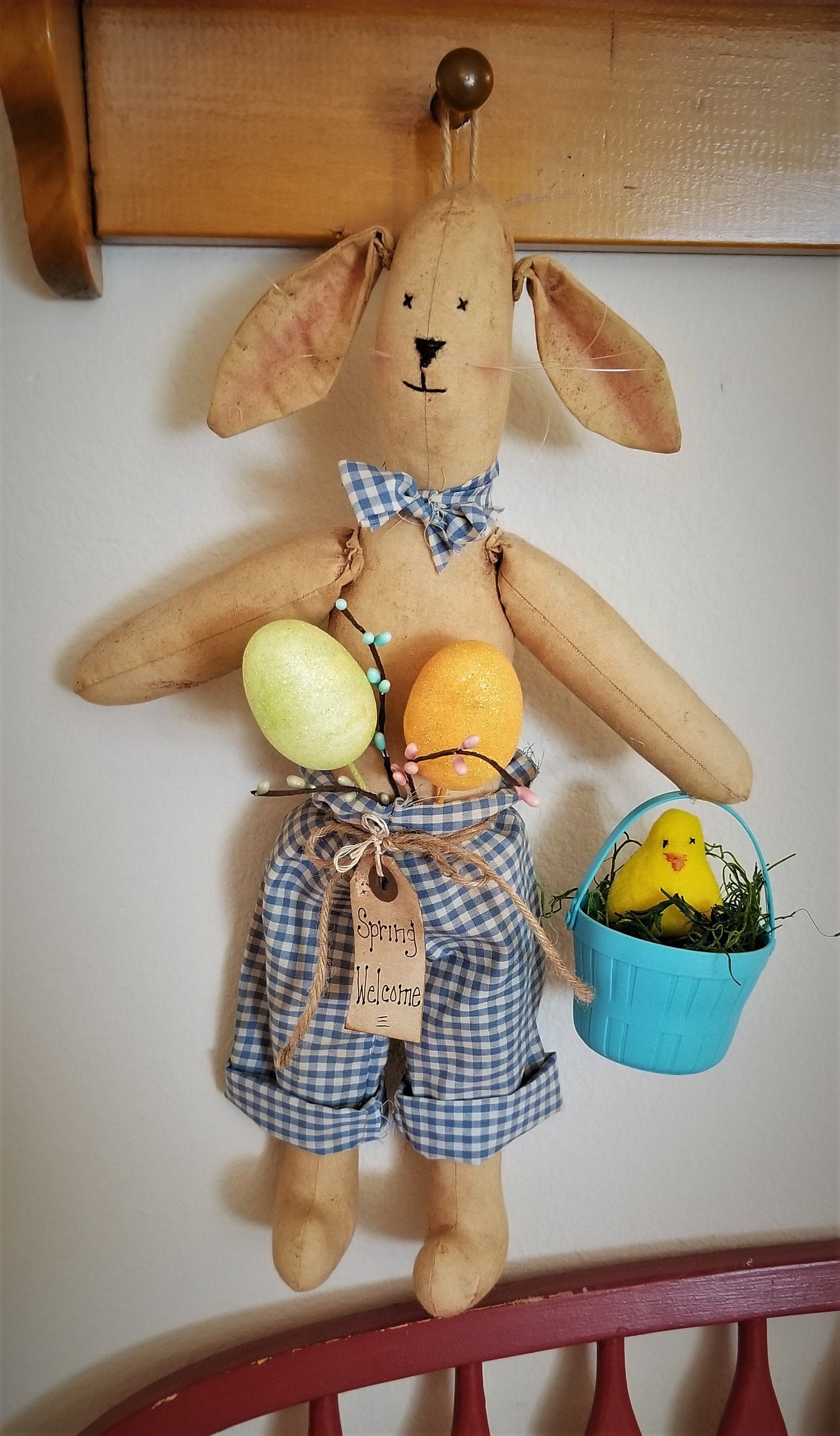 Primitive Rabbit Bunny Doll Rabbit Doll Chenille Rabbit Primitive Shelf ...