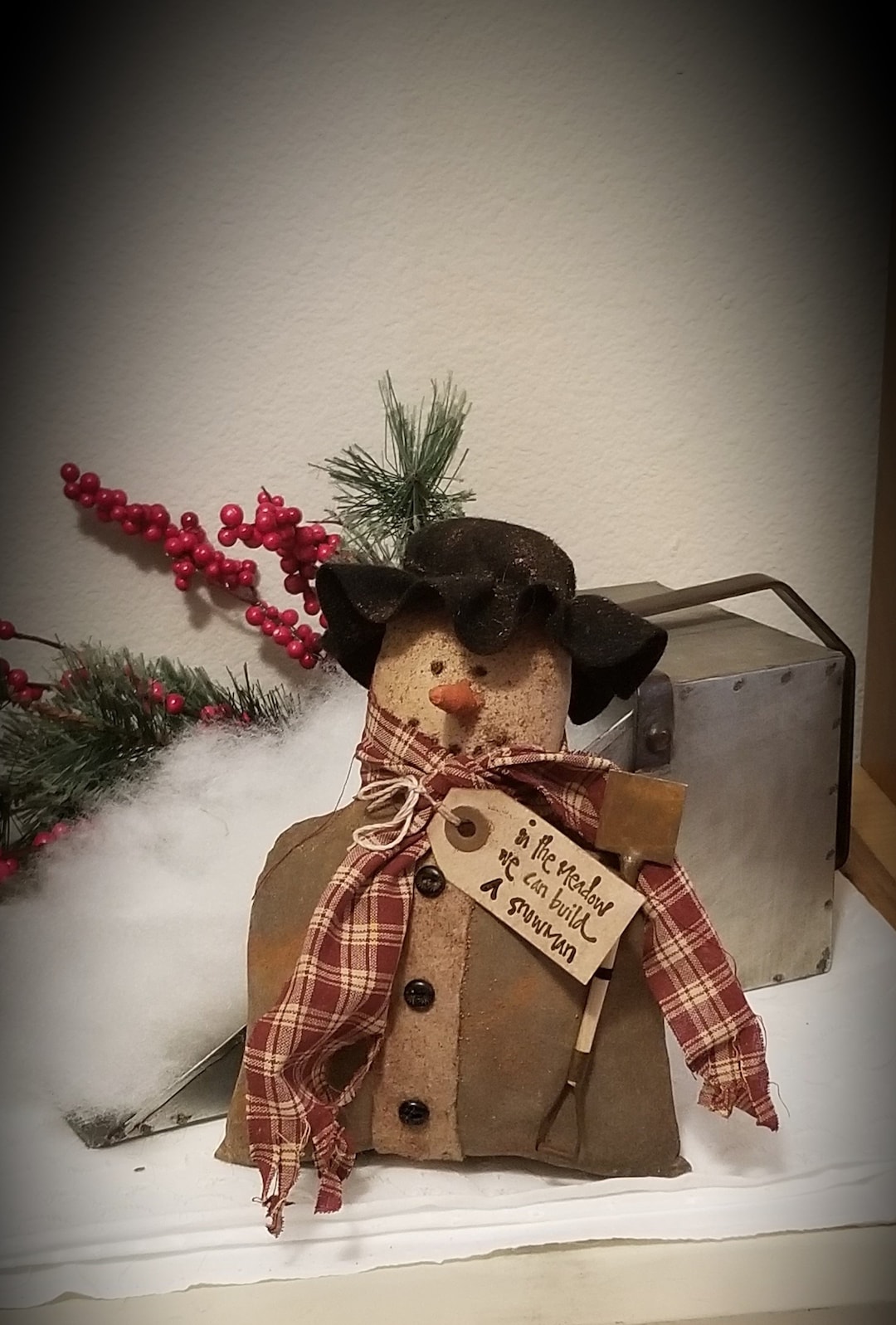 Primitive Snowman With Shovel, Country Snowman Decor, Farmhouse Winter ...