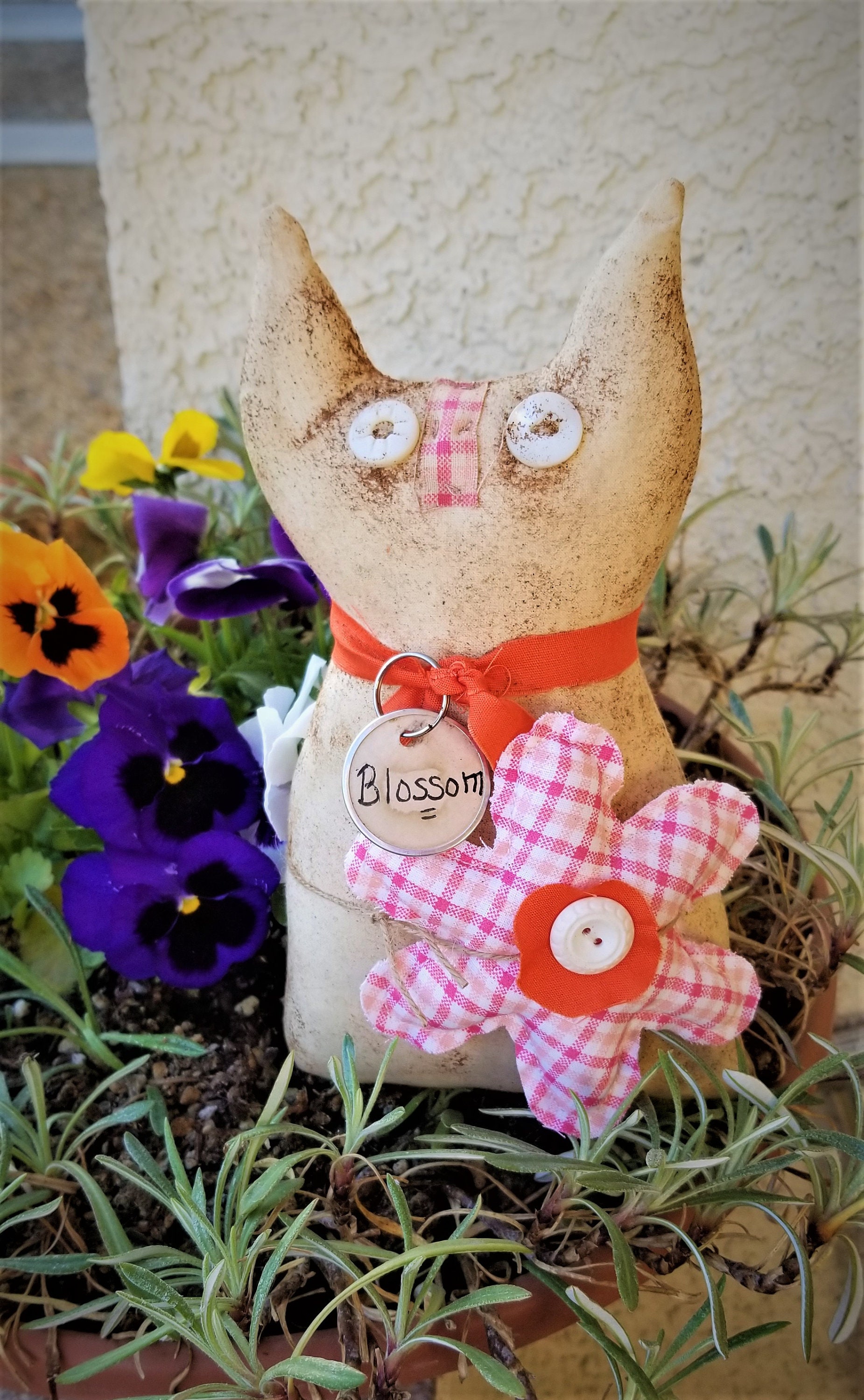 Primitive Rescue Spring Cat, Blossom the Cat, Spring Decor, Kitty Tuck ...