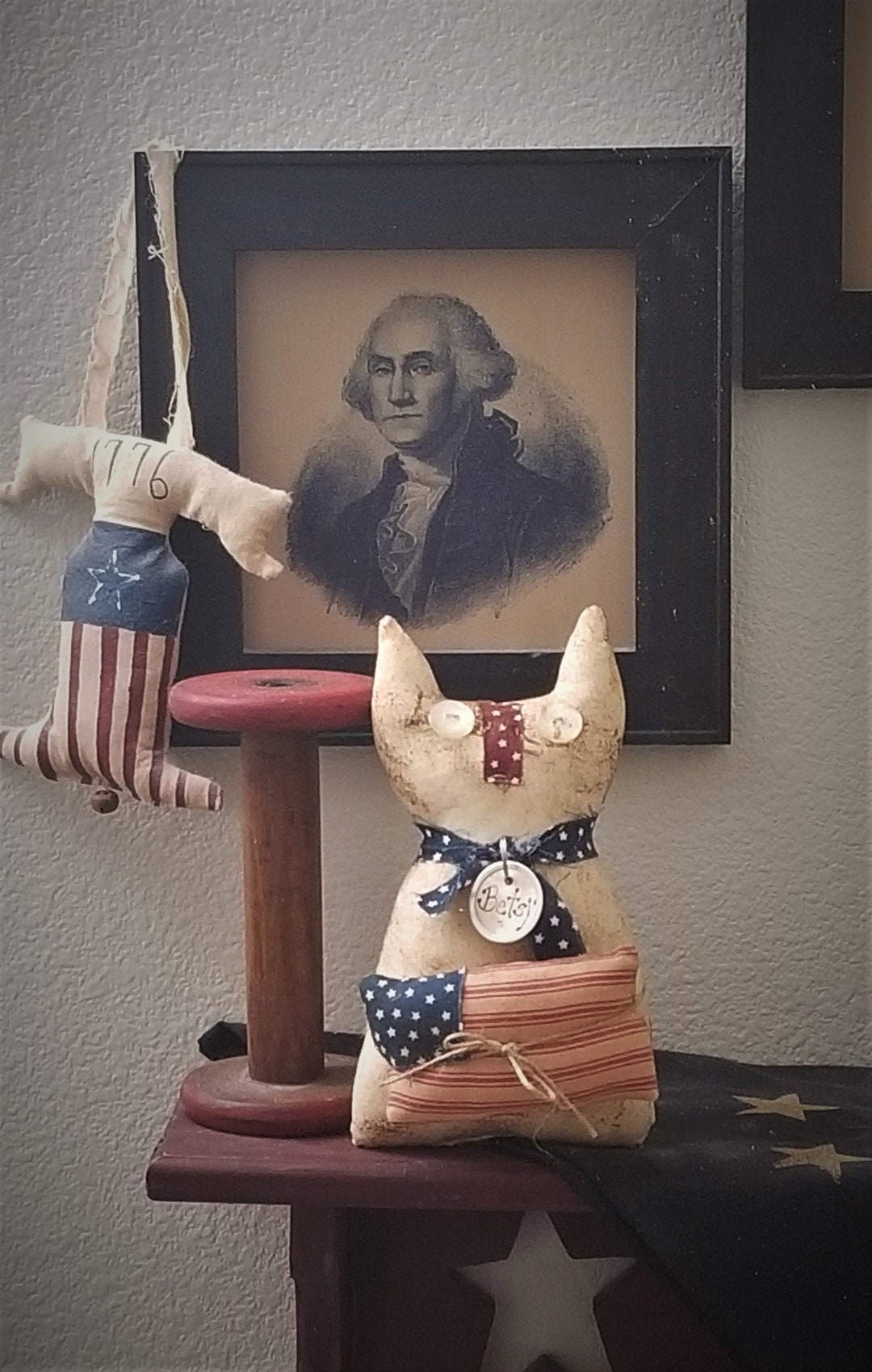 Primitive Rescue Independence Cat, Betsy the Cat, 4th of July Decor ...
