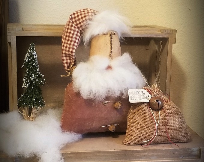 Primitive Santa With Burlap Bag, Santa Tuck, Santa Shelf Sitter, OFG ...