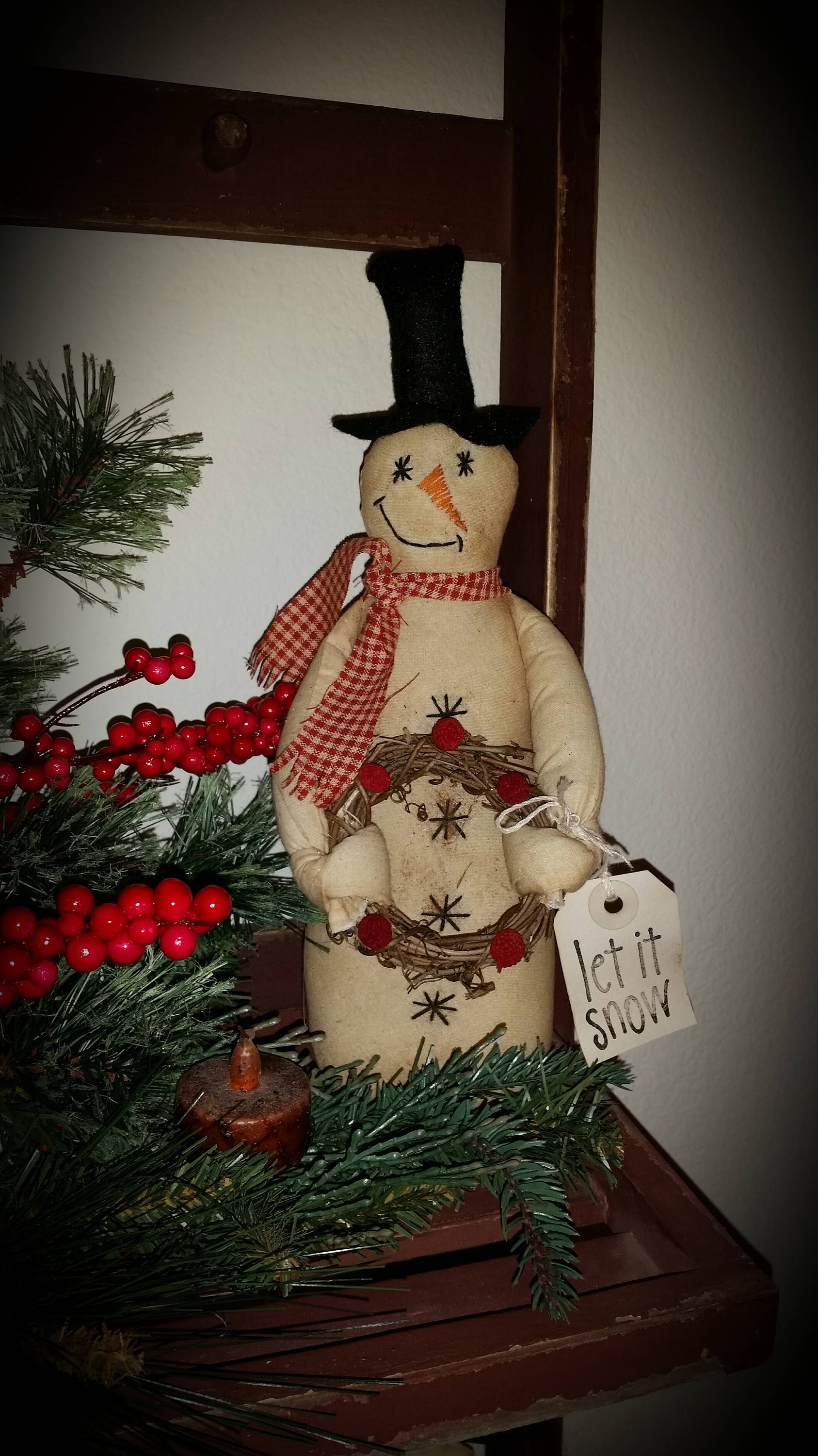 Primitive Snowman With Wreath Shelf Sitter Snowman Decor | Etsy