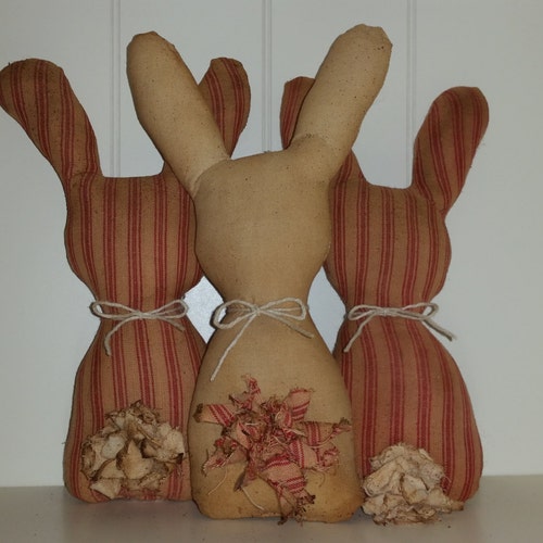 Primitive Ticking Muslin Bunnies Easter/spring Shelf Sitters - Etsy