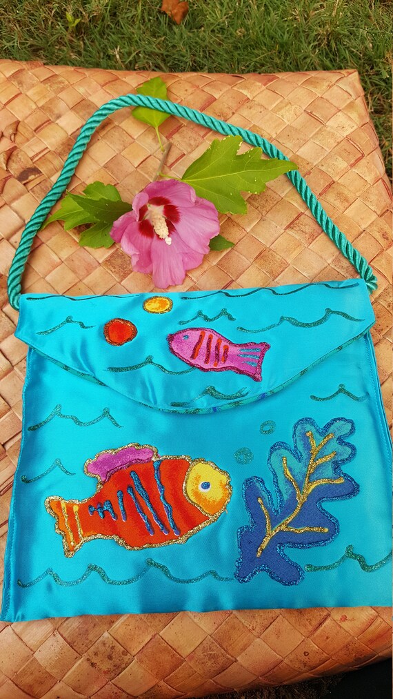 Satin Hawaiin Island style Mermaid clutch purse. Hand made. | Etsy