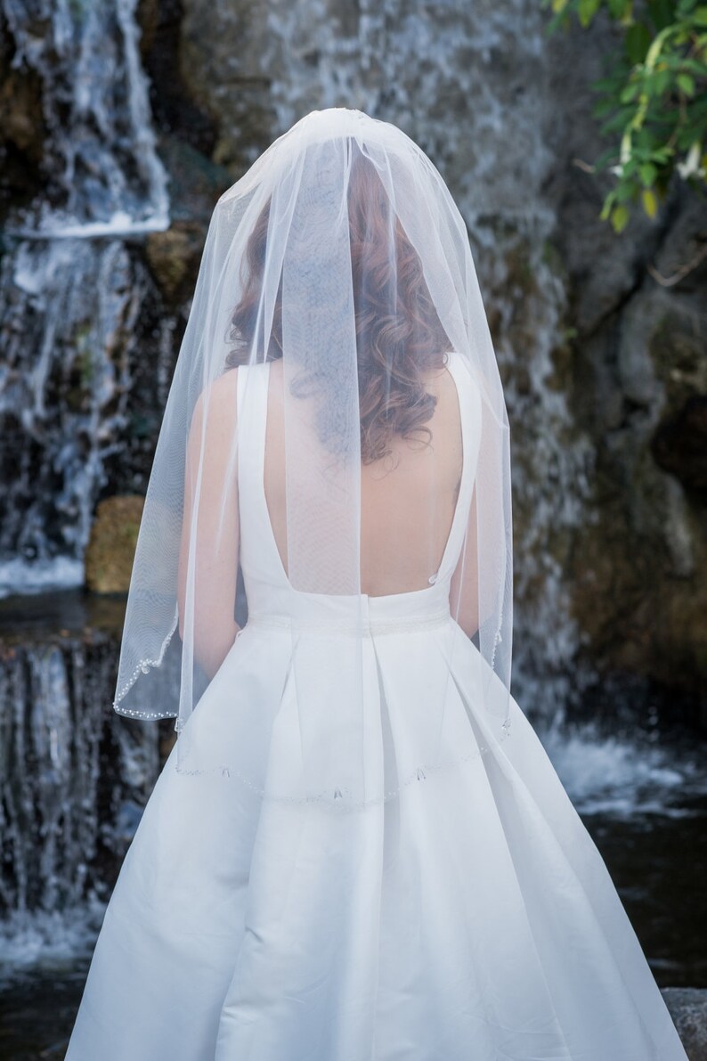 Scalloped Edge Beaded Veil with Hanging Gemstones | Etsy