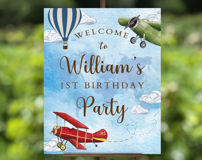 Airplane Birthday Welcome Sign, Airplane Sign, Easel Welcome Sign ...