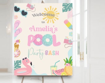 Editable Pool Party Welcome Sign Tropical Splish Splash Girly Pool ...