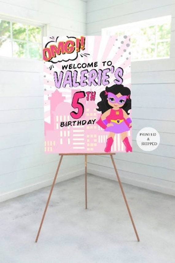 Girl Superhero Birthday Welcome Sign, Party Banner, Poster, Signage ...