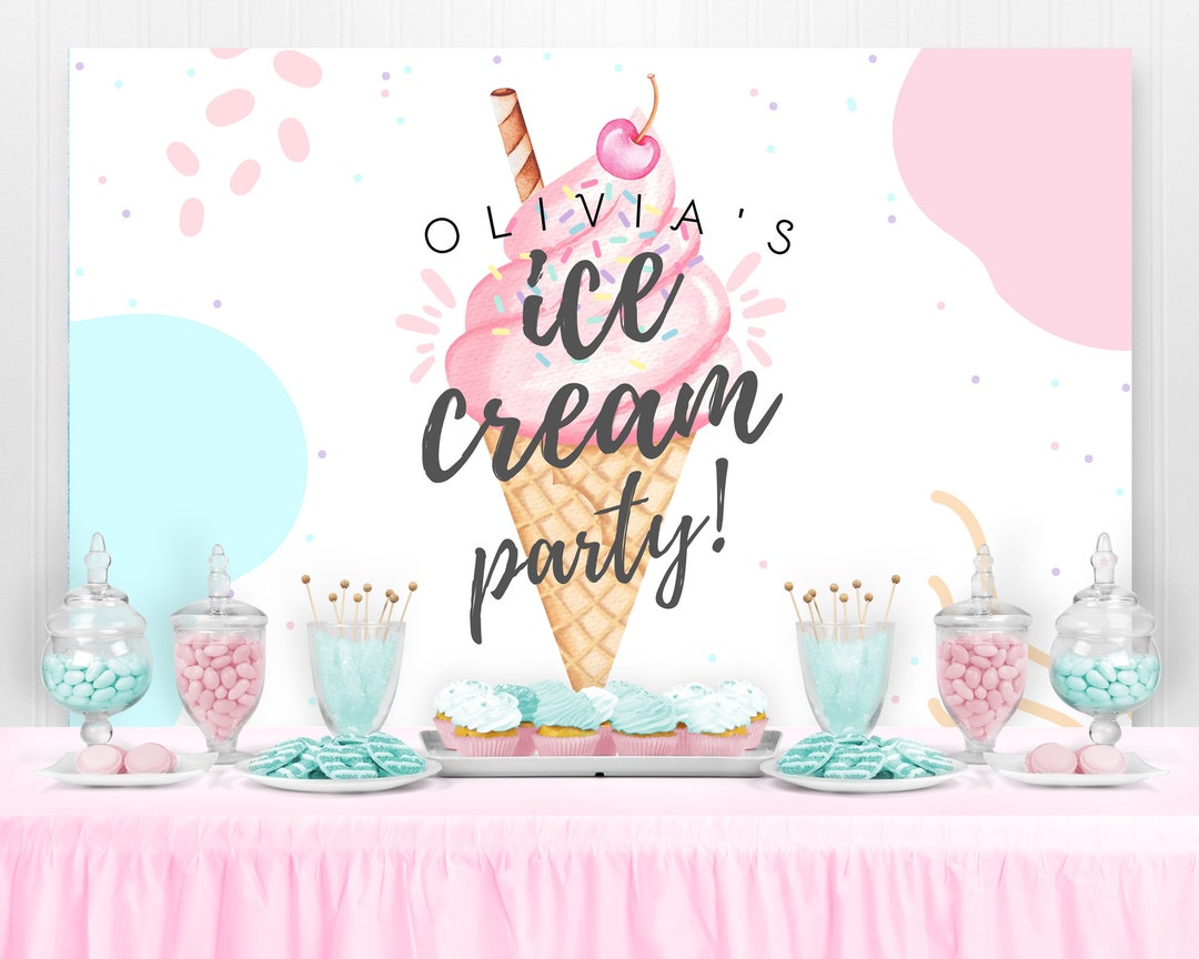 Ice Cream Birthday Backdrop Ice Cream Banner 1st Birthday Sign Ice ...