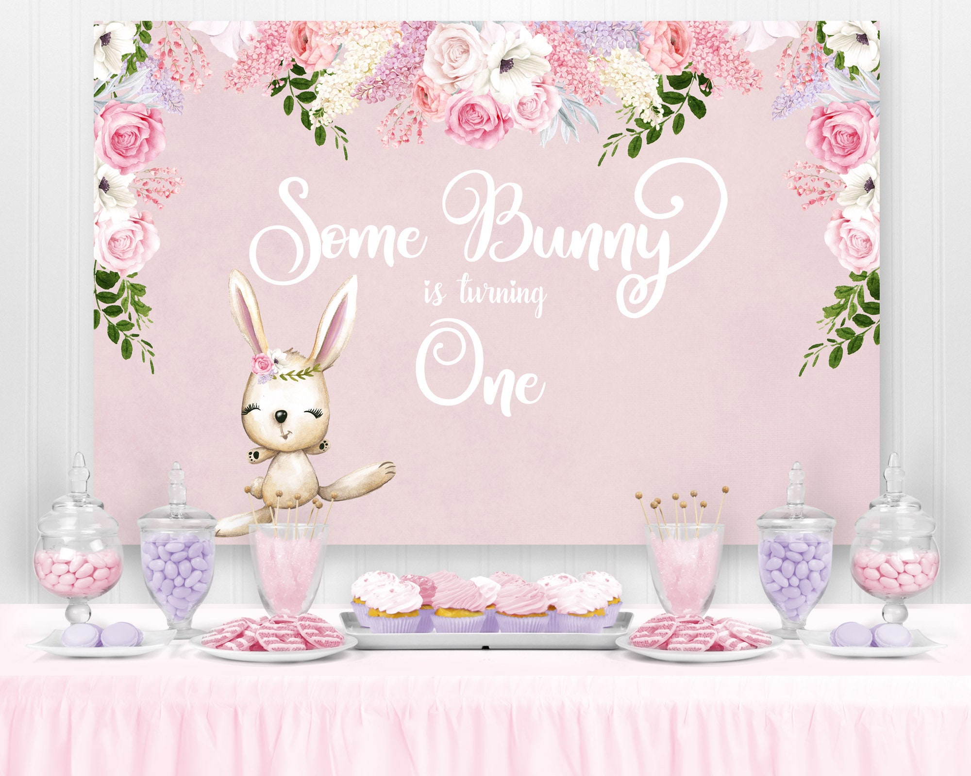 Bunny Birthday Backdrop Some Bunny is One Party Decorations | Etsy