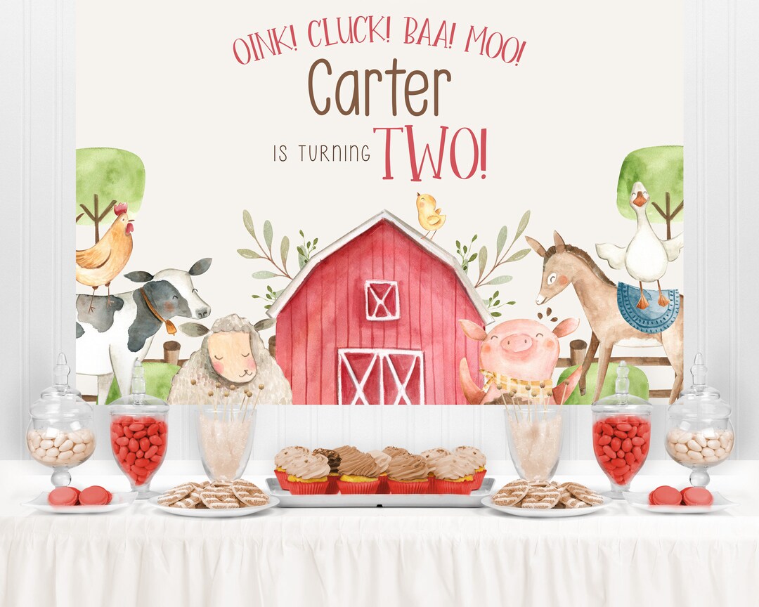 Farm Backdrop, Barnyard Animals Birthday Backdrop, Farm Animals ...