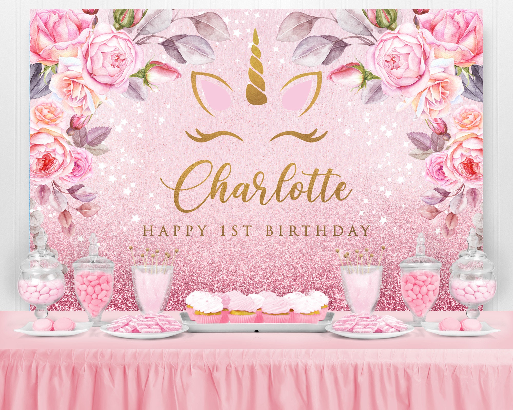 First Birthday Photo Backdrop Baby Shower Backdrop Unicorn Backdrop ...