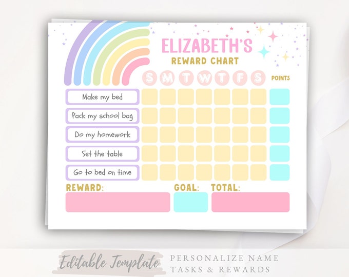 Editable Reward Chart for Girls Chore Chart for Kids Routine Chart Good ...