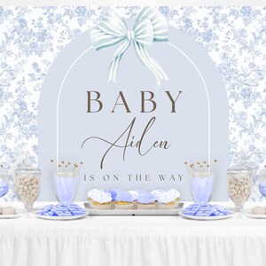 Dusty Blue Baby Shower Backdrop, Blue Toile Baby, Chinoisere Baby ...
