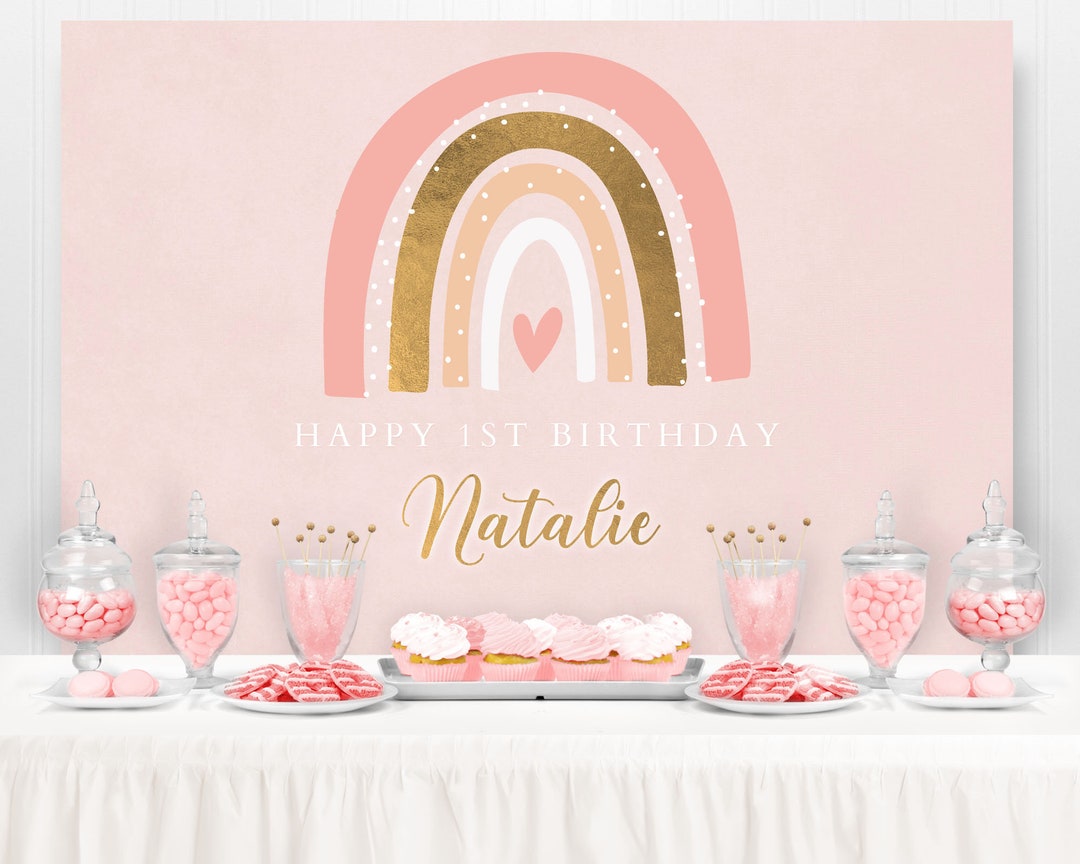 Boho Rainbow Photography Backdrop, Pink Rainbow Birthday Backdrop ...