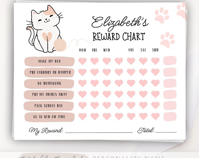 Editable Cat Reward Chart Cat Behavior Chart Kitty Reward Chart Girls ...