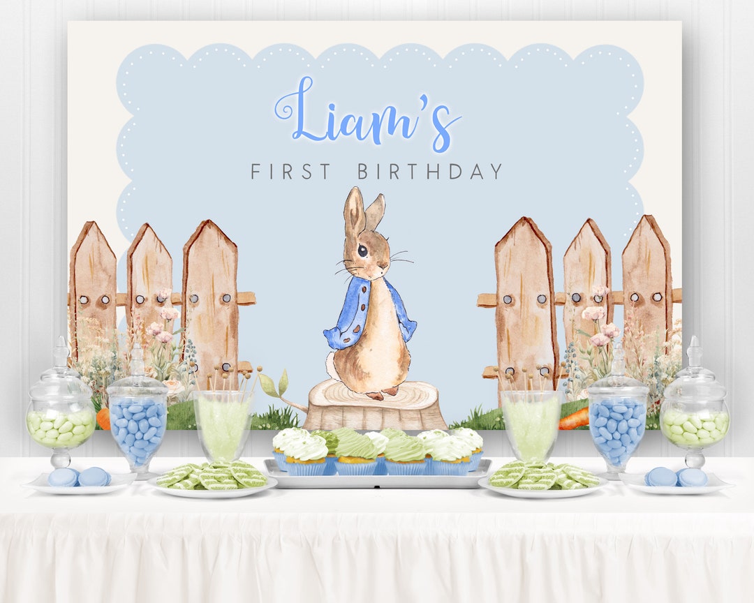 Peter Rabbit Backdrop Bunny Birthday Backdrop Boy First Birthday Bunny ...